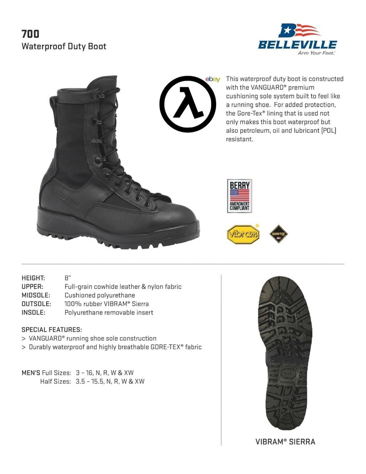 BELLEVILLE 700 V COLD WEATHER WATERPROOF DUTY BOOTS - ALL SIZES - NEW ...