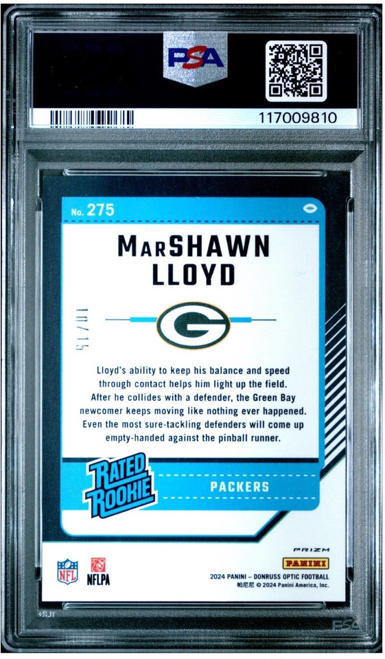 2024 Donruss Optic Marshawn Lloyd Ice 10/15 RC SSP Packers PSA 10 POP 1 ...