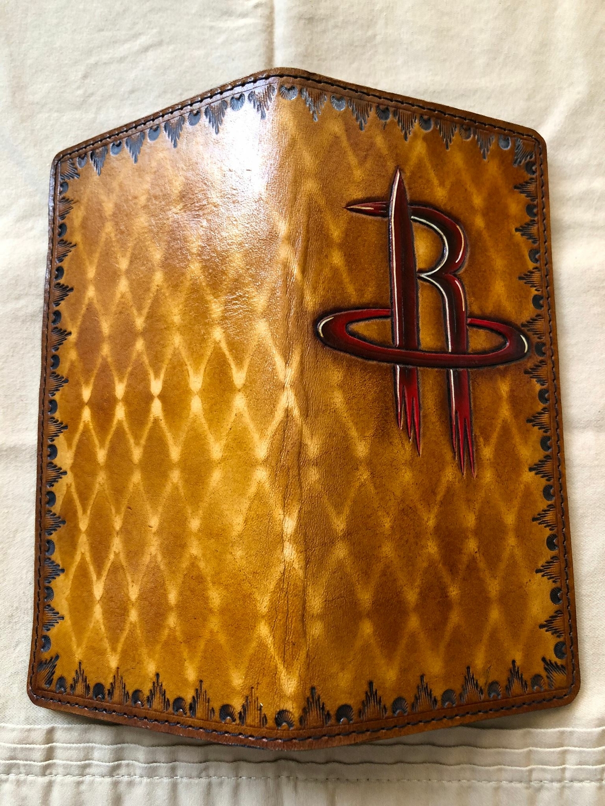 Handmade Men's Roper Style Leather Wallet - Houston Rockets Basketball ...