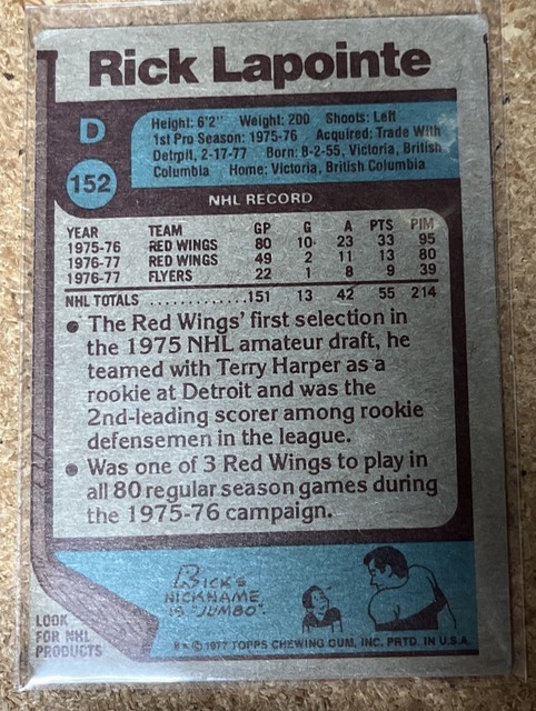 1977-78 Topps - No Helmet #152 Rick Lapointe for sale online | eBay