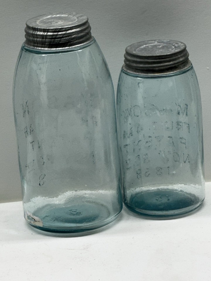 Keystone Mason Fruit Jar Patent Nov.30th 1858 Quart Early Pair Of ...