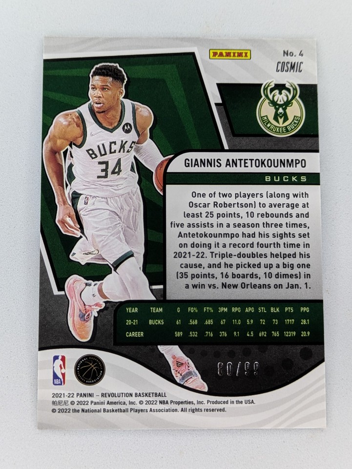 2021-22 Revolution #4 Giannis Antetokounmpo Cosmic #/99 Bucks Card | eBay