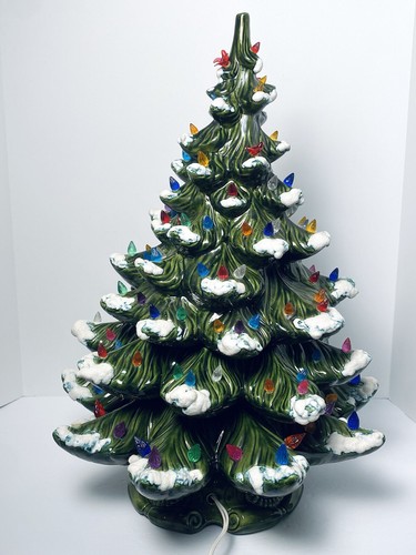 VTG Ceramic Christmas Tree 1970s Atlantic Mold 24" Musical Flocked ...