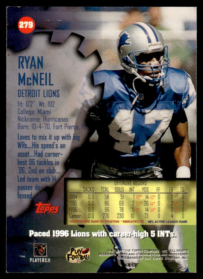1997 Stadium Club Ryan McNeil St. Louis Rams #279 16669 | eBay