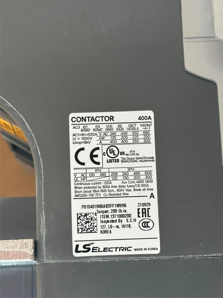 Metasol MC-400A 400A AC Contactor 3P Screw Type 100-240VAC 100-220VDC ...