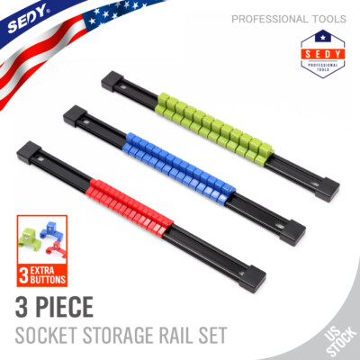 3PC Socket Organizer Mountable Sliding Holder Rail Rack Tool Storage 1/ ...