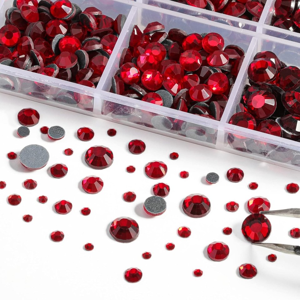Red Flatback Hotfix Rhinestones 6736pcs, Multi-Size SS6-SS30 with | eBay