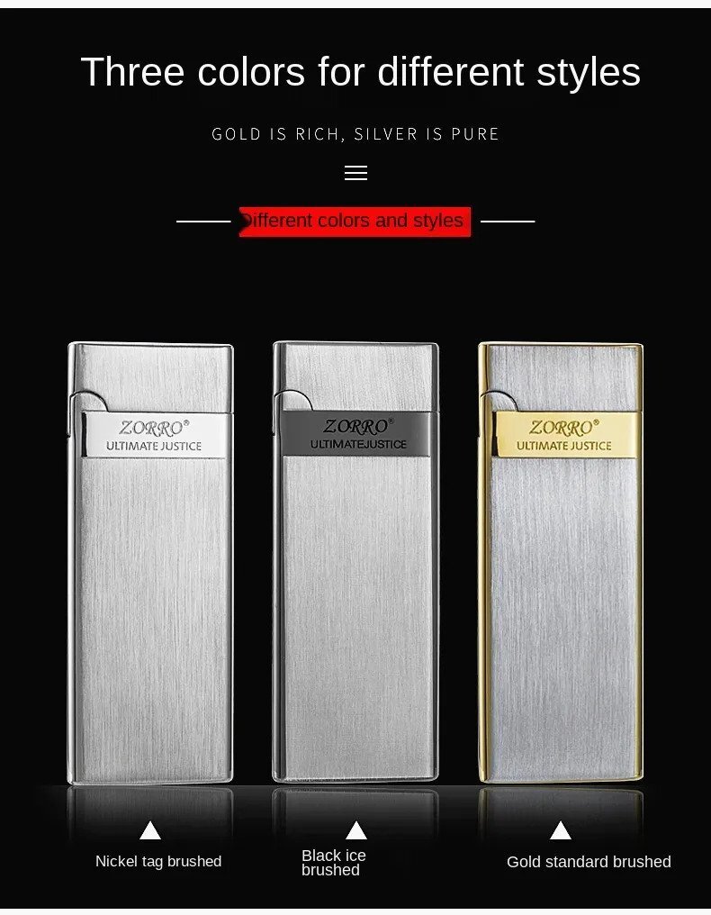 Ultra Slimline Zorro Butane Gas Lighter - Various Colours - Child ...