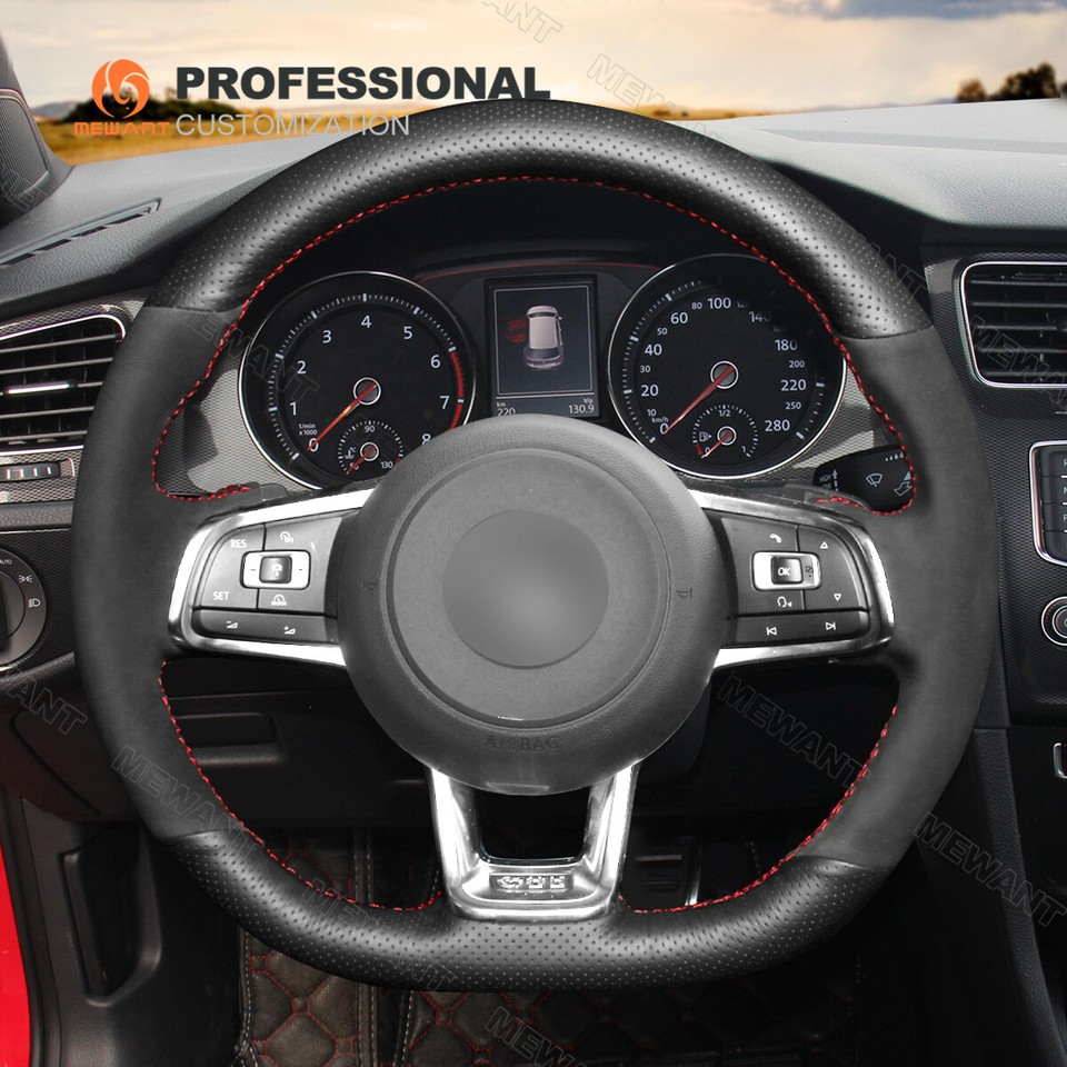 Leather Suede Car Steering Wheel Cover for Volkswagen VW Golf GTI 7 ...