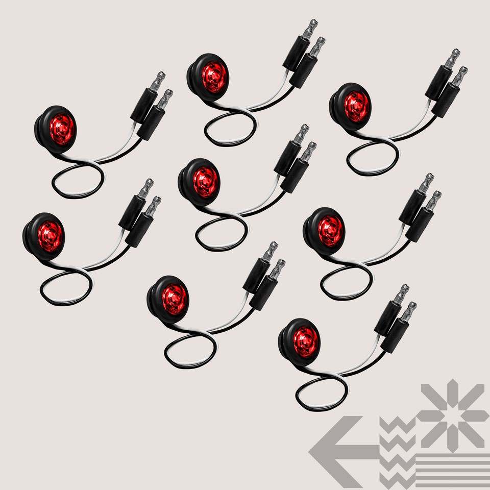 8pc 3/4" Round Red LED Trailer Bullet Clearance Side Marker Light - DOT ...