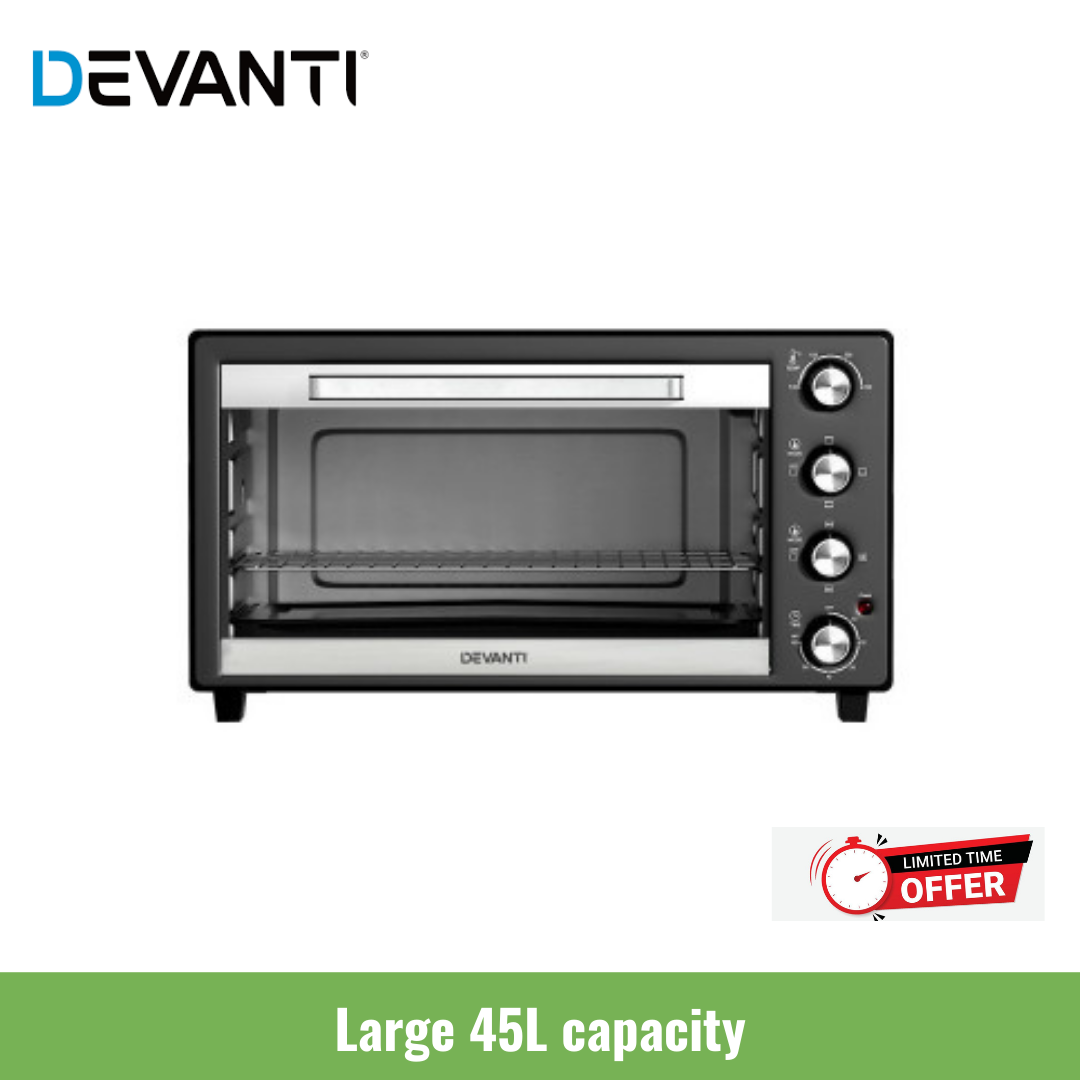 Devanti Electric Convection Oven Bake Benchtop Rotisserie Grill 45L | eBay
