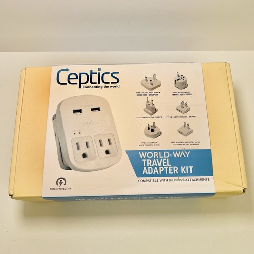 Ceptics World Travel Adapter Kit - QC 3.0 2 USB + 2 US Outlets, Surge ...