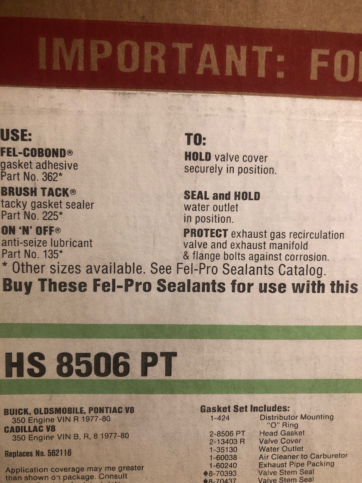 Engine Cylinder Head Gasket Set Fel-Pro HS 8506 PT for sale online | eBay