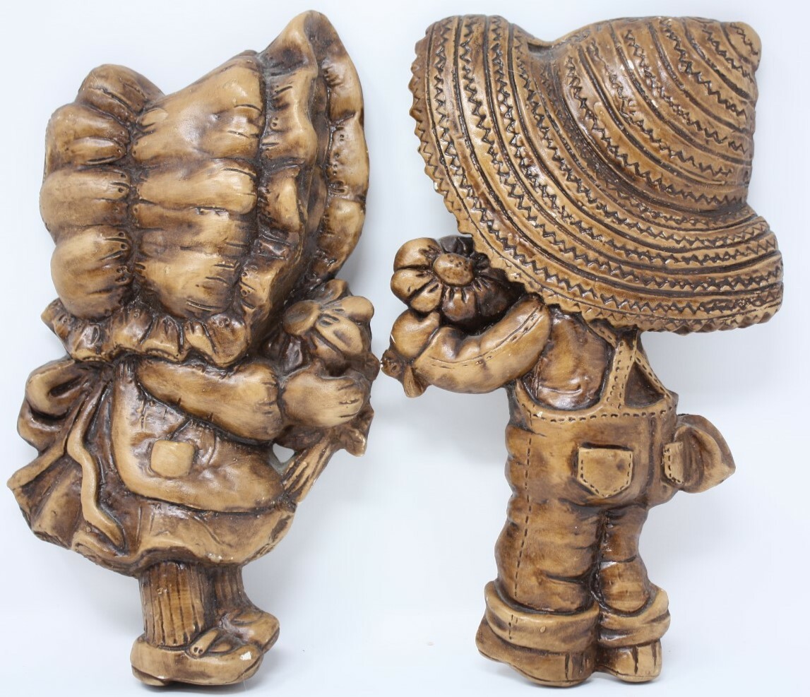 Carol Rardon chalkware 3-D wall plaque Holly Hobby girl/Farmer boy | eBay