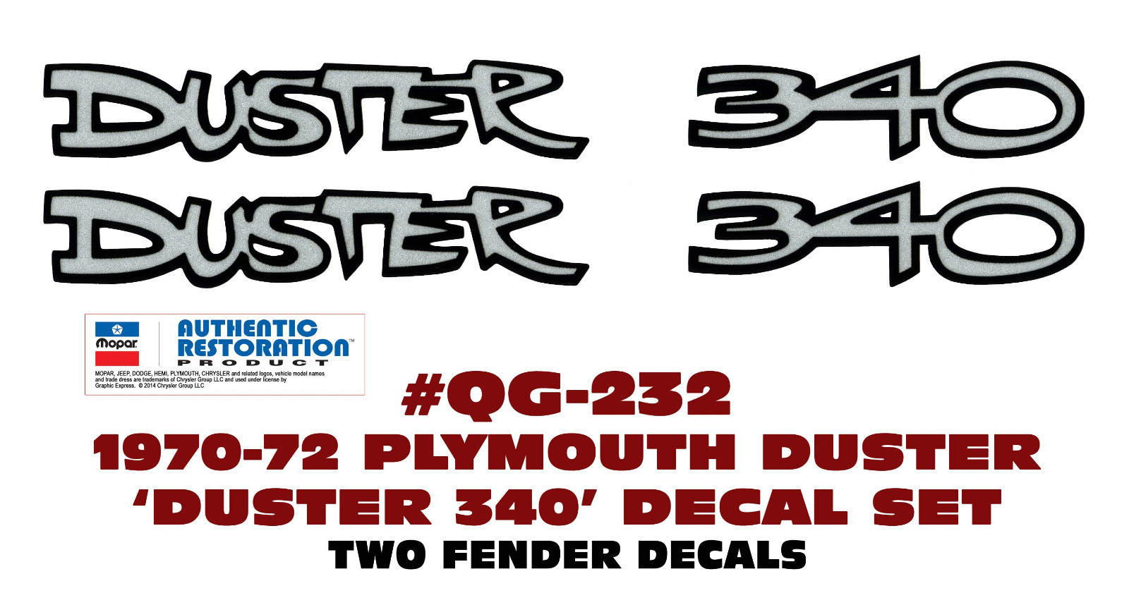 QG-232 1970-1972 PLYMOUTH - DUSTER 340 - FENDER DECAL SET - TWO DECALS ...