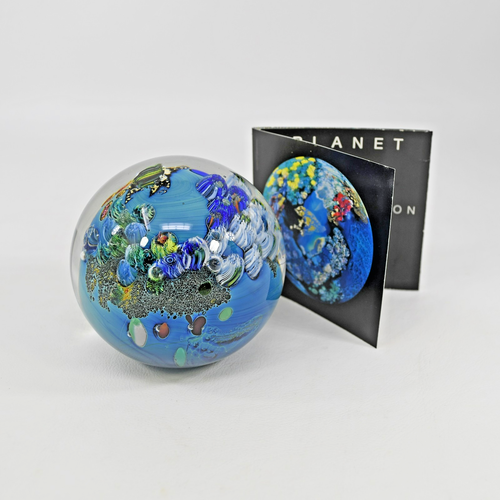 Josh Simpson Art Glass Inhabited Planet 2002 Signed Paperweight Ocean ...