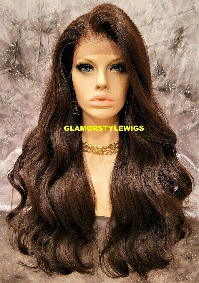 FREE PART LACE FRONT FULL WIG LONG LAYERED WAVY MEDIUM BROWN #4 HEAT OK ...