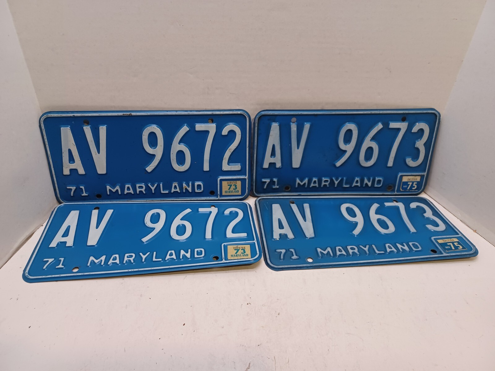 1971 Vintage Matched 2 Pair Maryland License Plates AV9672/AV9673 ...