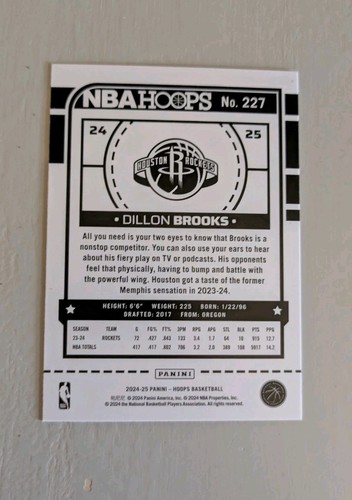 2024-25 Panini NBA Hoops Purple Parallel - Dillon Brooks #227 Houston ...
