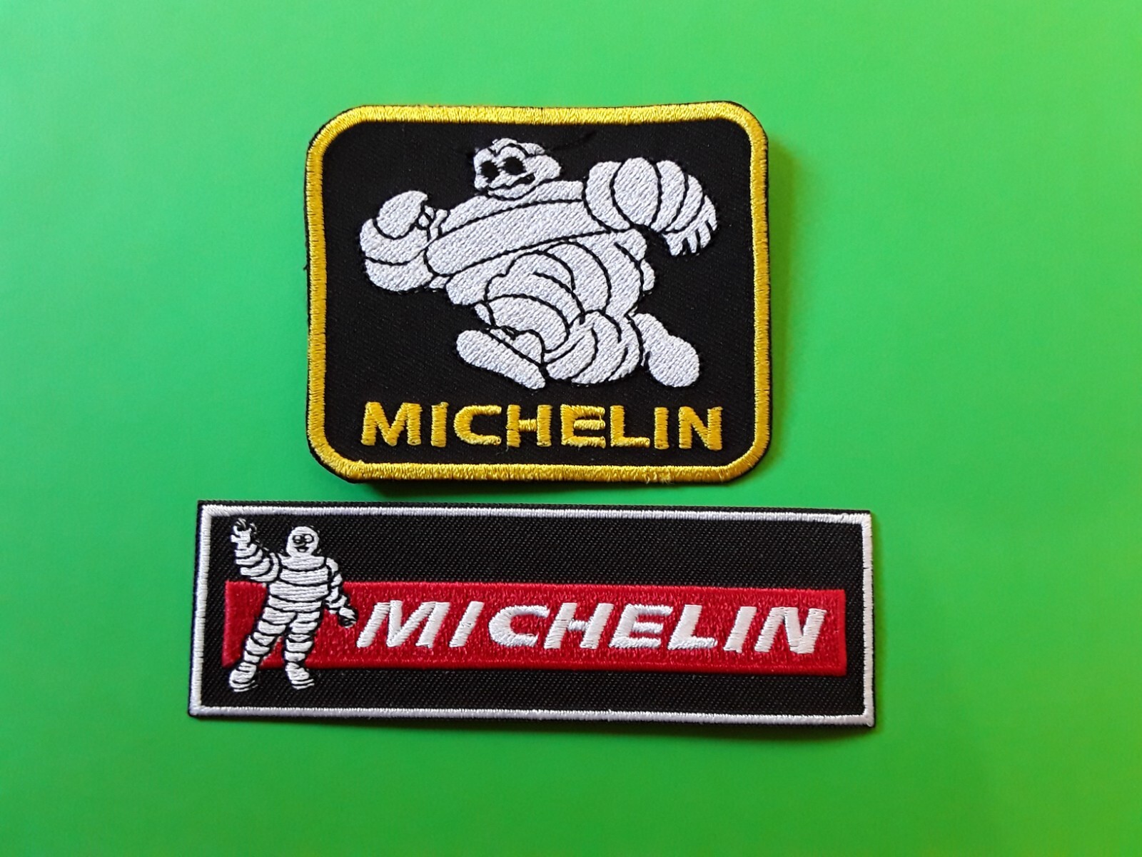 MICHELIN MAN TYRES RUNNING MOTORSPORT RALLY EMBROIDERED PATCHES x 2 UK ...