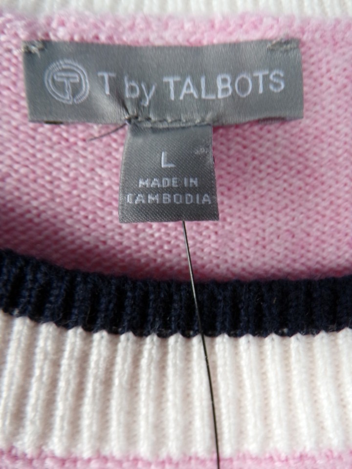 NWT NEW PRE SPRING T BY TALBOTS LARGE BUTTON JEM CREWNECK SWEATER PINK ...