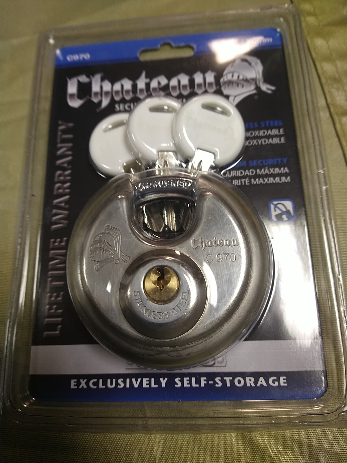 Chateau Padlock Lock Stainless Steel Heavy Duty 3 Keys Round Disc ...