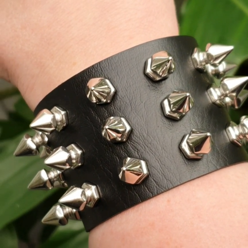 Spike Cuff Wrist Bracelet 21 Spikes Rivet Stud Wide Vegan Faux Leather ...