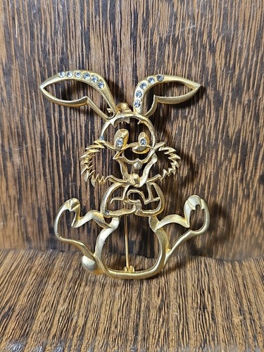 Vintage Bunny Rabbit Gold Tone Rhinestone Brooch Easter Spring | eBay