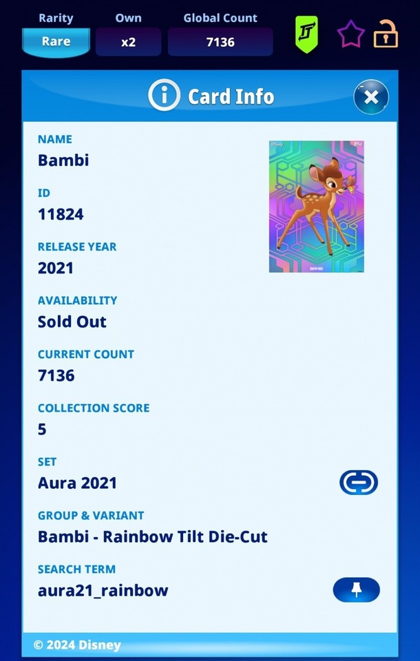 Topps Disney Collect Digital 2021 Aura BAMBI Rainbow Tilt Die-Cut Rare ...