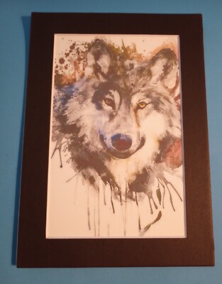 5" x 7" Matted 4" x 6" Print of Watercolor Painting of a Grey Wolf | eBay