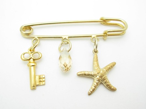 18kt Gold Plated Star Fish Key Crystal Kabbalah Baby Pin For Stroller ...