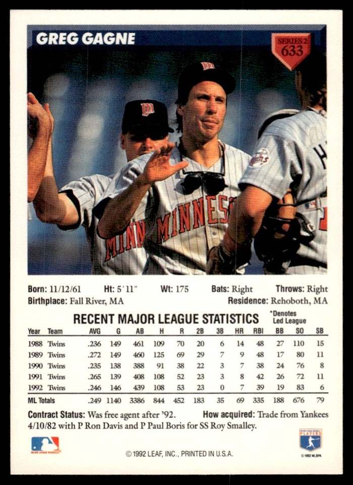 1993 Donruss Baseball Card Greg Gagne Minnesota Twins #633 | eBay