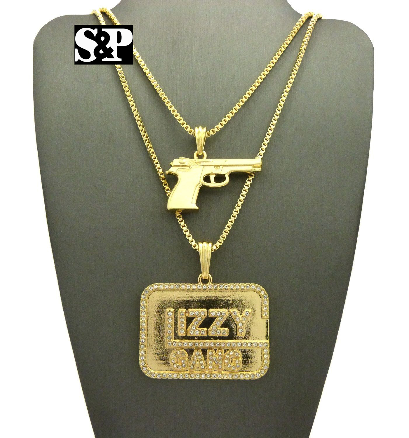 Iced Hip Hop Gun & Glizzy Gang Pendant w/ 24",30" Box Chain 2 Bling ...