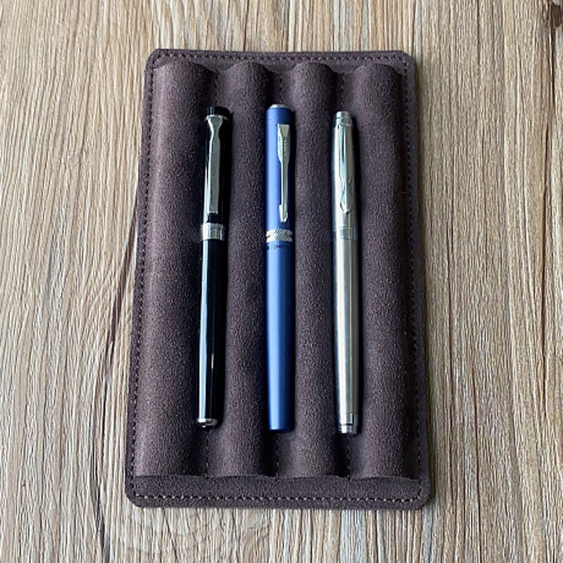 Cowhide 3 Slots Pens Tray Holder Display Pen Stand Desktop Organizer ...