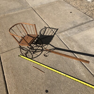 Vintage Baby Doll Rickshaw Carriage Pull Cart Wood & Metal | eBay