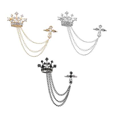 Men's Crown Brooch with Chains Wedding Brooch Pin Rhinestone for Tuxedo ...