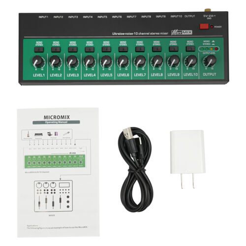 10 Channel Audio Mixer, Mini Audio Mixer, Audio Mixer w/ USB Charging ...