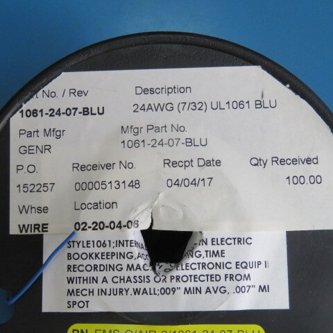 GENERAL WIRE 1061-24-07-BLU Qty of 30 per Lot 24AWG (7/32) UL1061 BLU ...