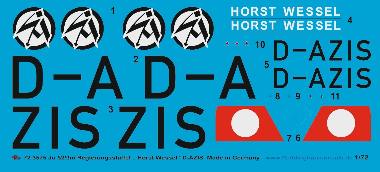 Peddinghaus Decals 1/72 3575 Ju 52/3m Government Squadron "Horst Wessel ...