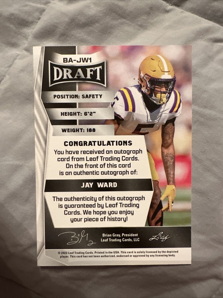 JAY WARD 2023 Leaf Draft AUTO RC #JW1 LSU White Autograph Vikings RC ...