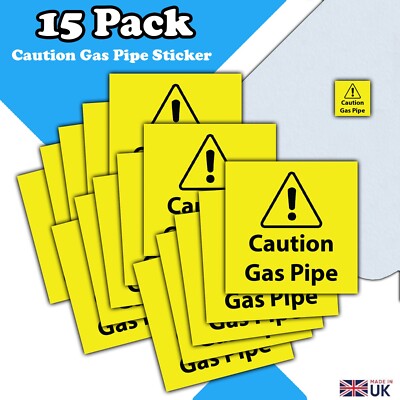 15-Pack Caution Gas Pipe Sticker Signs -55mm x 55mm- Construction ...