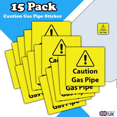 15-Pack Caution Gas Pipe Sticker Signs -55mm x 55mm- Construction ...