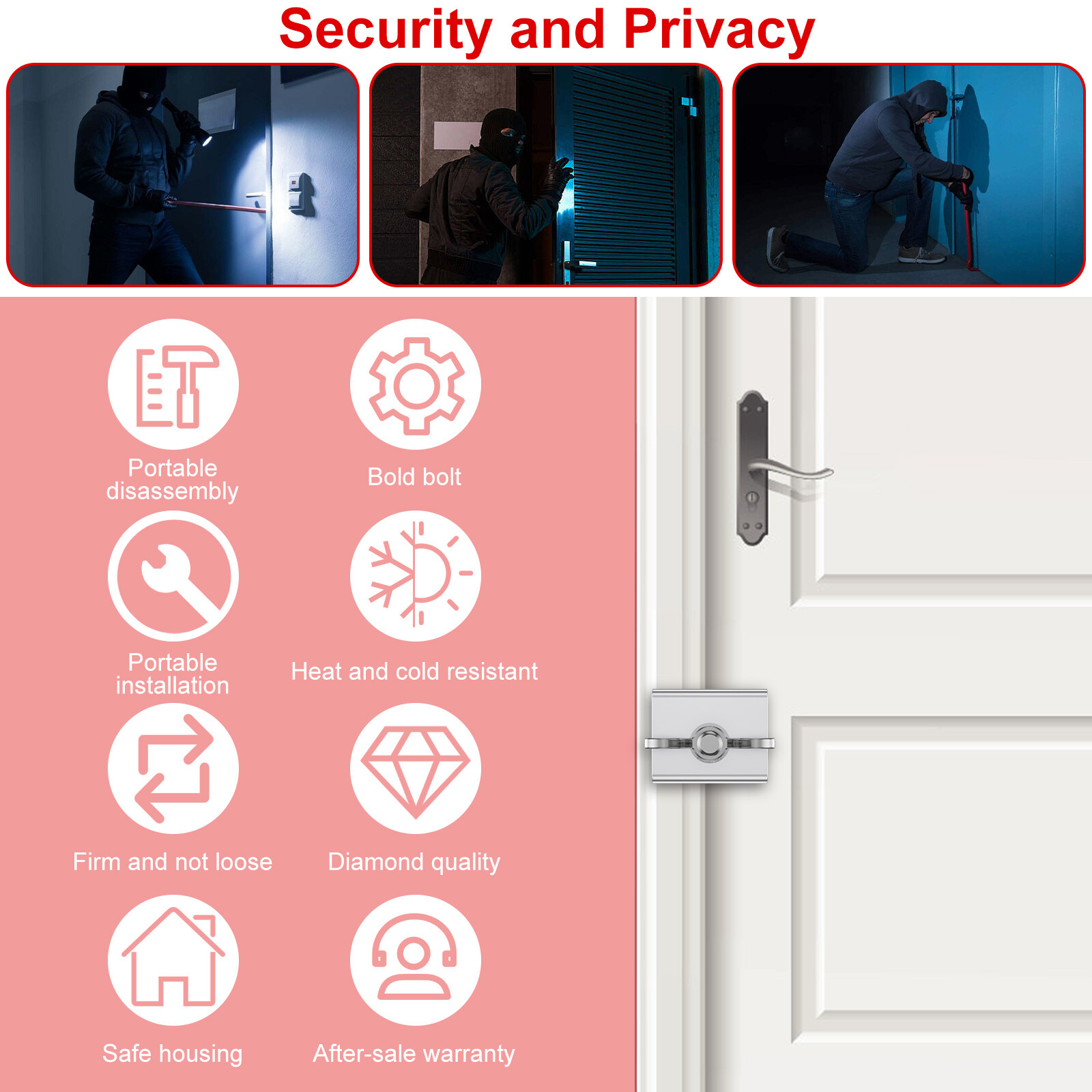 2Pcs Portable Inside Door Lock Privacy Extra Security Lock Anti Theft ...