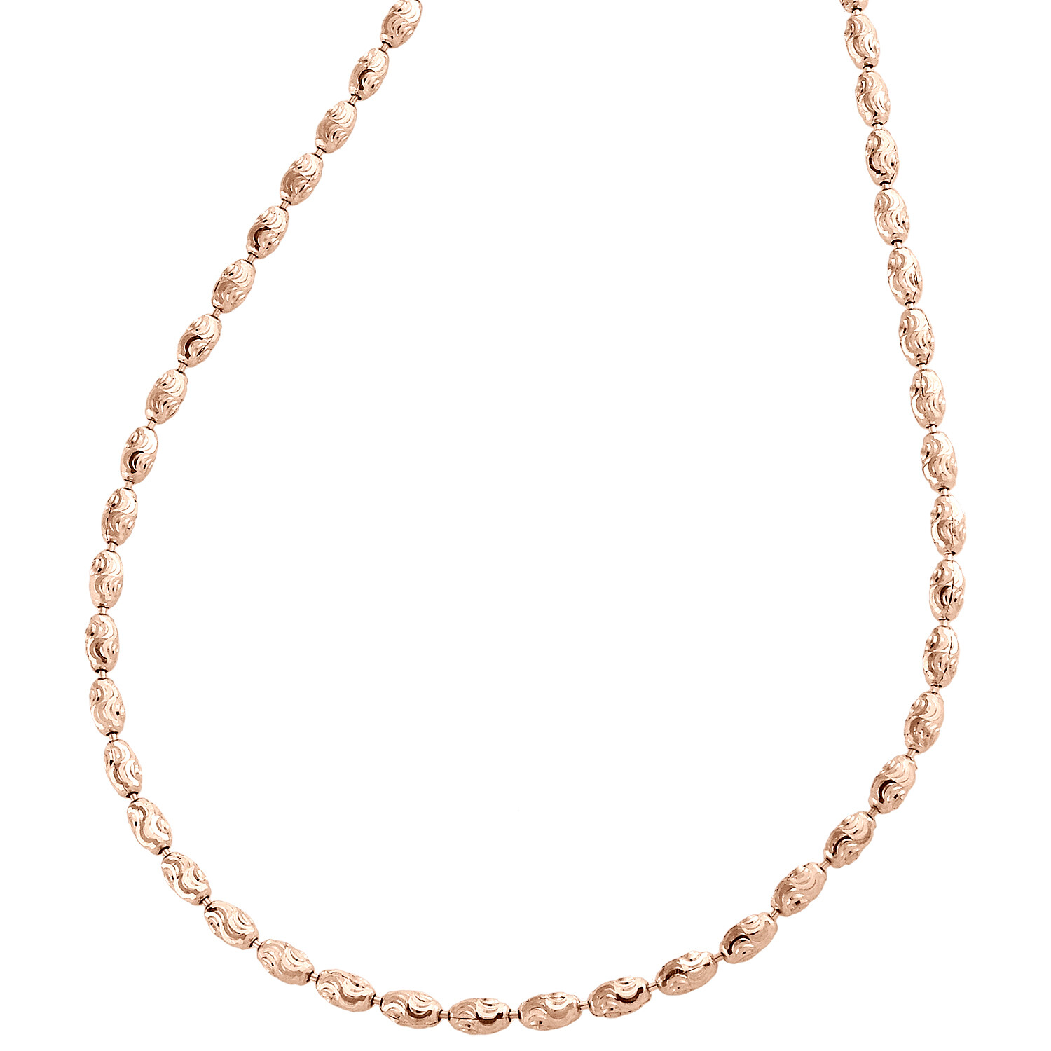 10K Rose Gold 2mm Rice Typhoon Moon Cut Italian Bead Chain Necklace 16 ...