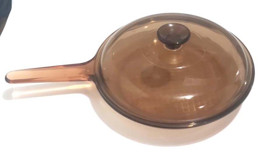 Corning Ware Vision Amber 10" Skillet Frying Pan Waffle Bottom + Lid ...