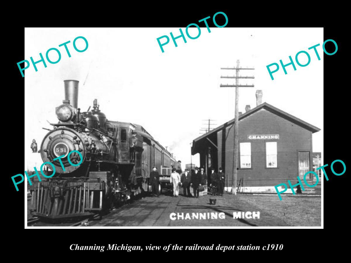 OLD 8x6 HISTORIC PHOTO OF CHANNING MICHIGAN THE RAILROAD DEPOT STATION ...