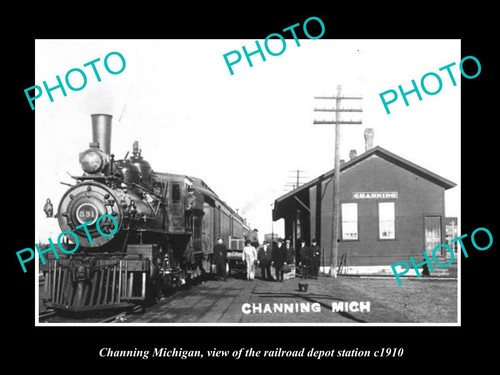 OLD 8x6 HISTORIC PHOTO OF CHANNING MICHIGAN THE RAILROAD DEPOT STATION ...