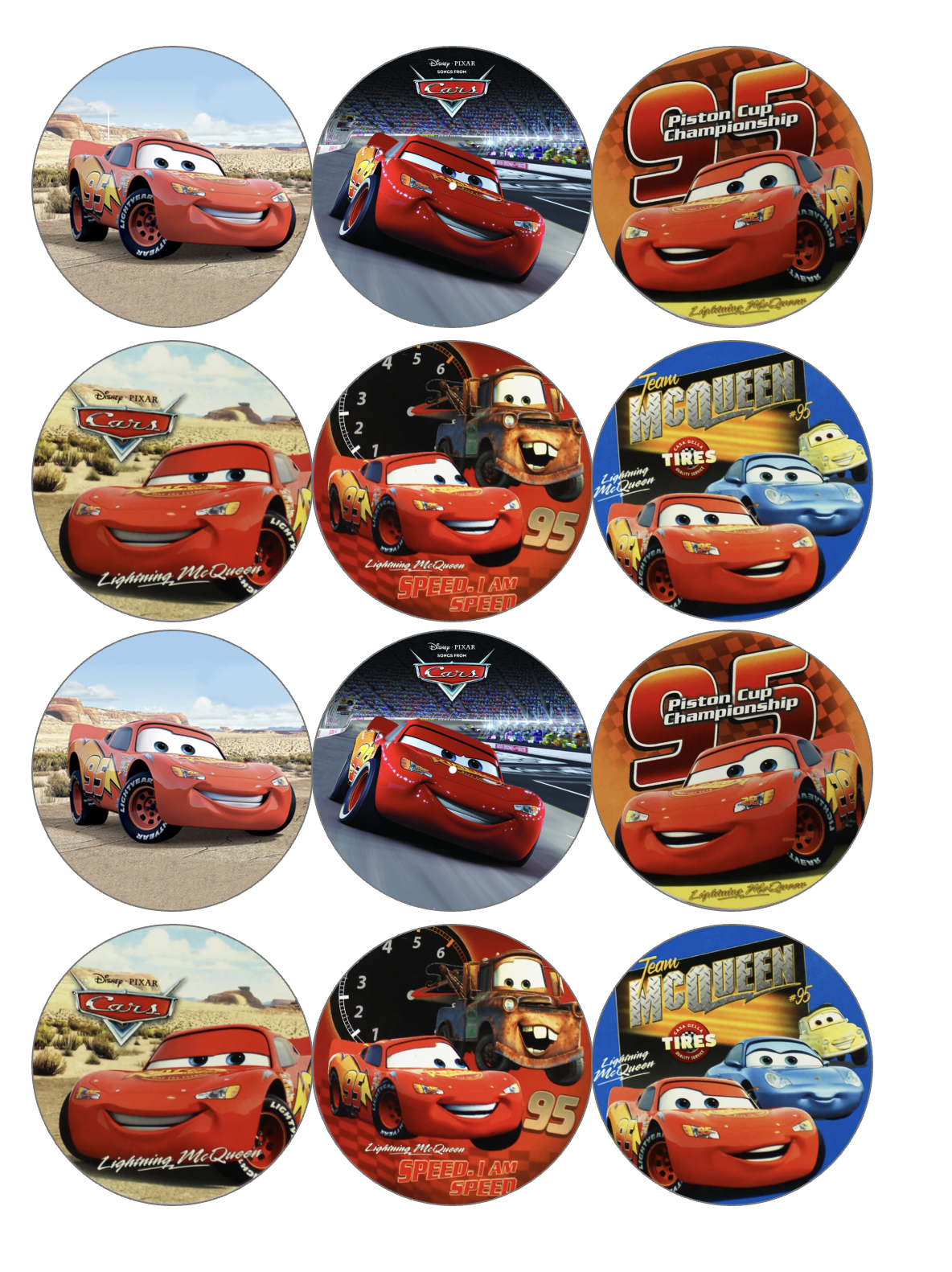 set of 12 cars cartoon, edible wafer paper rounds, Pre Cut, choose size ...