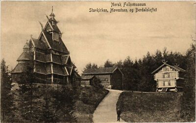 CPA AK NORWAY Norsk Folkemuseum Stavkirken, Horvestuen og Berdasloftet ...