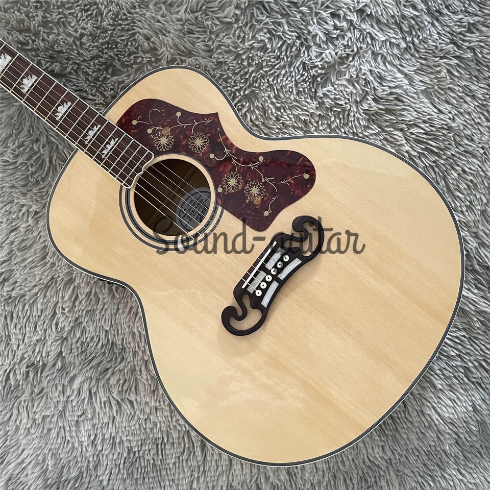J-200 Shape Acoustic Electric Guitar Spruce Top Maple Body Mahogany ...